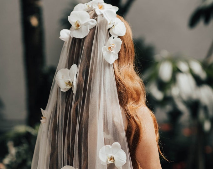 Orchid Flower Wedding Veil for Garden Boho Look Floral Bridal Veil ...