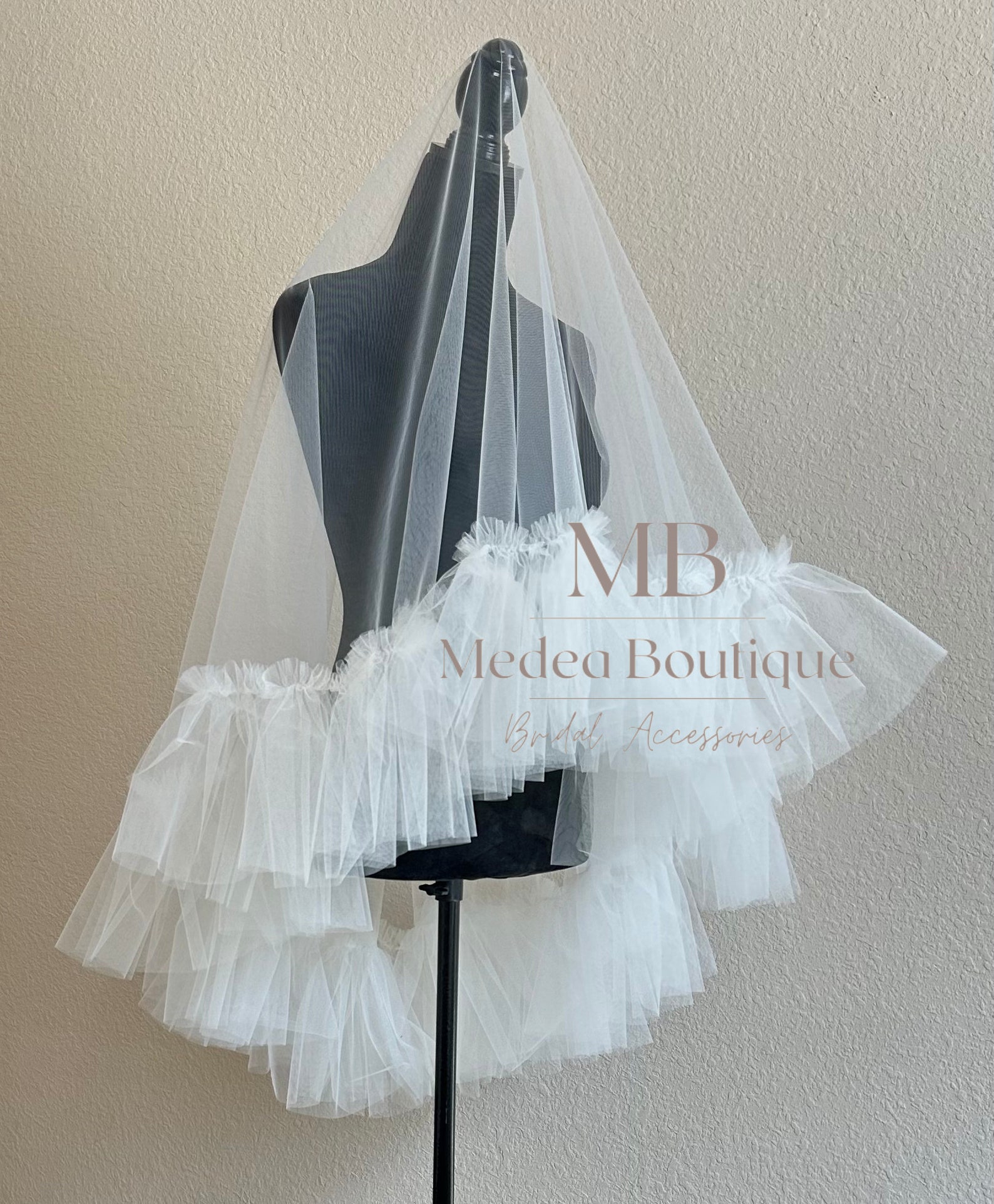 Ruffled Edge Wedding Veil, Frill Tulle Drop Wedding Veil With Blusher ...
