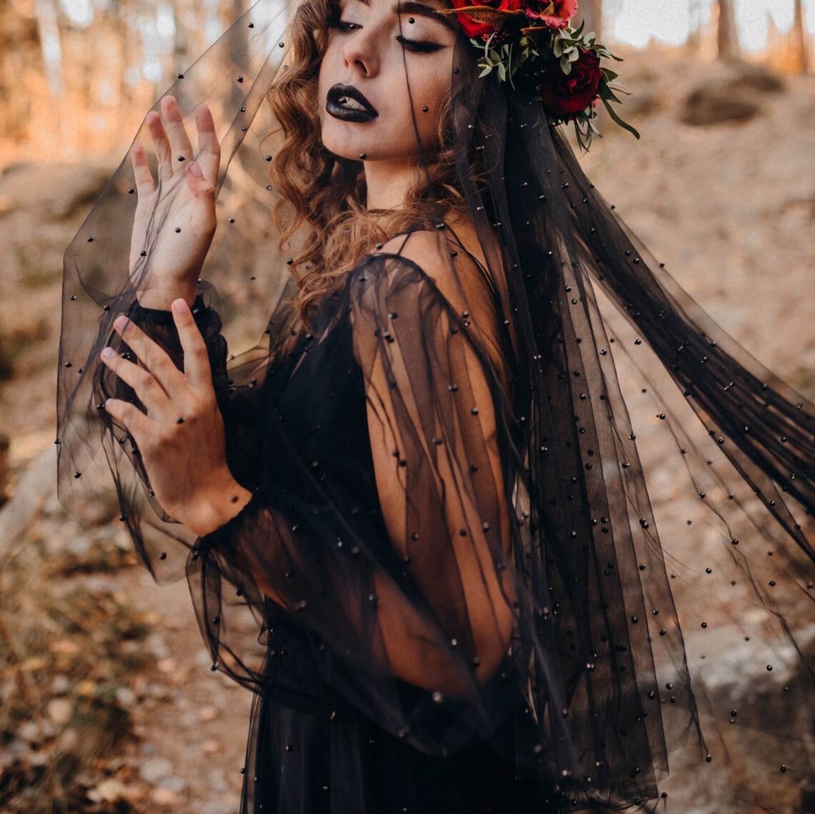 Gothic Wedding Veil With Black Pearls Face Cover Blusher and - Etsy