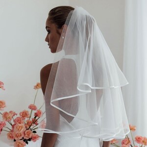 Waterfall Wedding Veil, Satin Trim Cascade Bridal Veil, Satin Ribbon ...