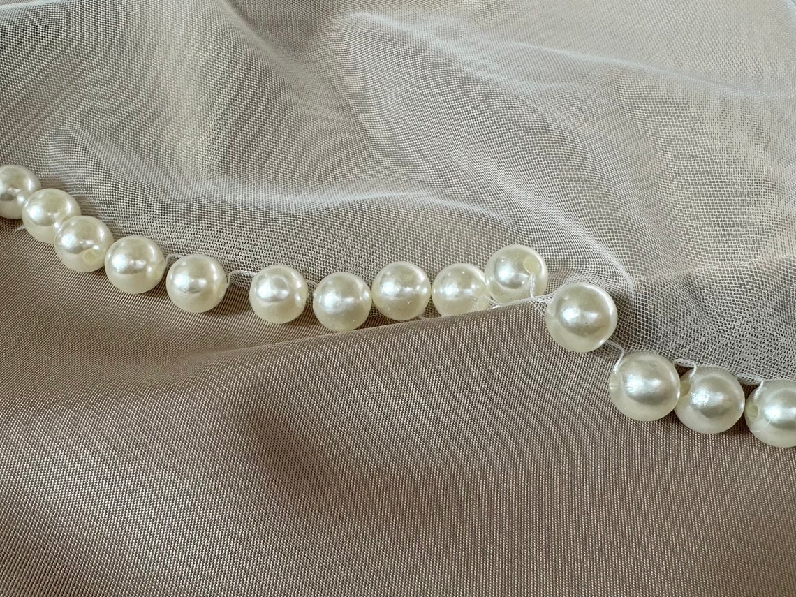 White Pearl Trim Wedding Veil Pearl Edge Bridal Veil - Etsy