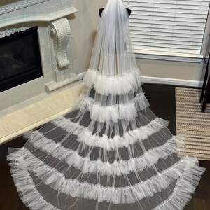 Ruffle Tulle Wedding Veil | Wide Cathedral Boho Bridal Veil | Layered ...