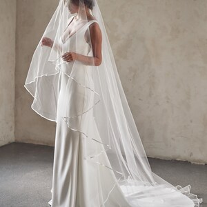 Waterfall Wedding Veil, Satin Trim Cascade Bridal Veil, Satin Ribbon ...