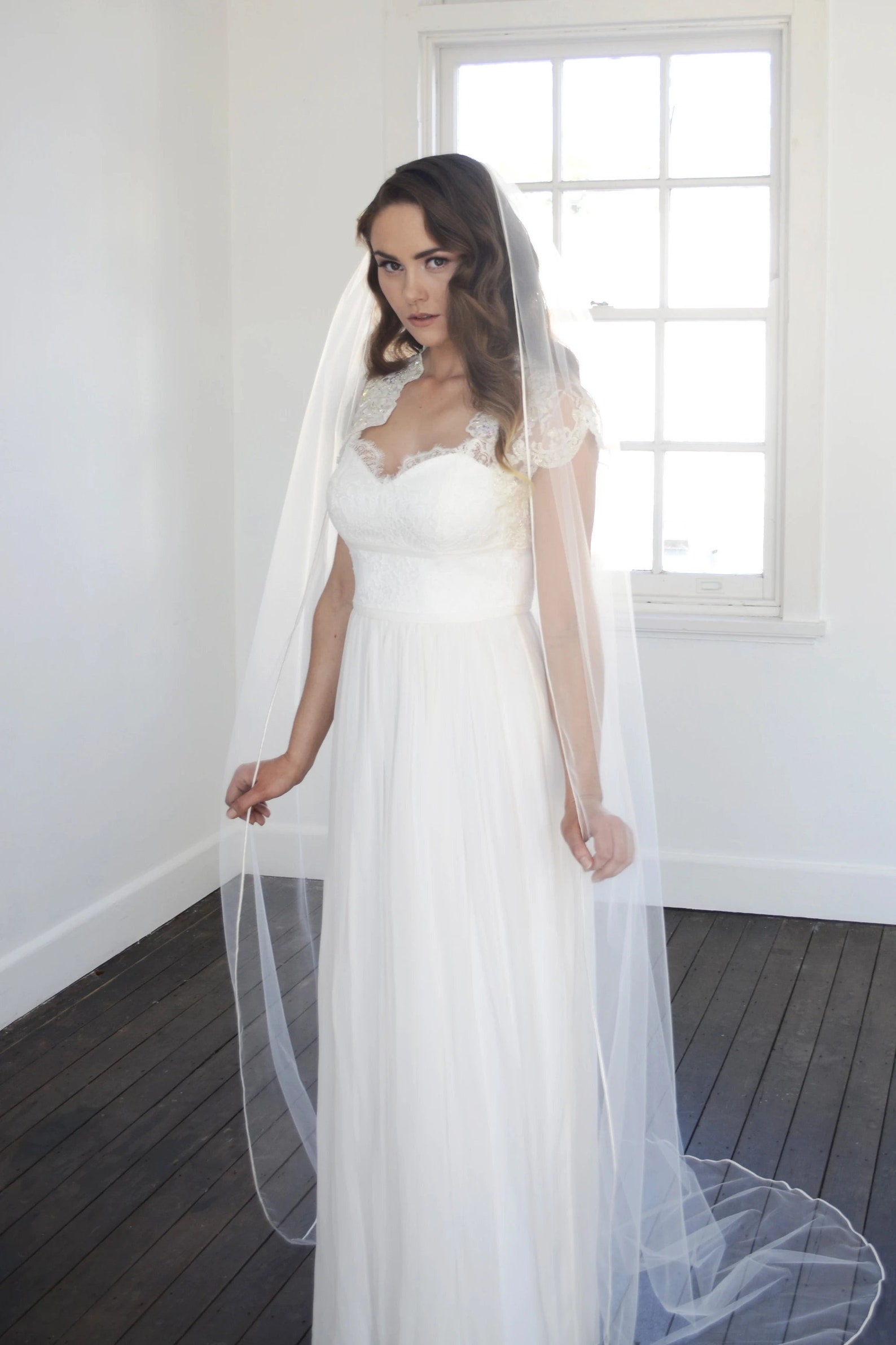 Pencil Edge Narrow Wedding Veil, Simple Chapel Wedding Veil, Short ...