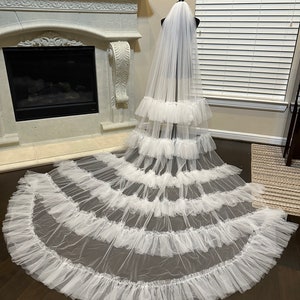 Ruffle Tulle Wedding Veil | Wide Cathedral Boho Bridal Veil | Layered ...