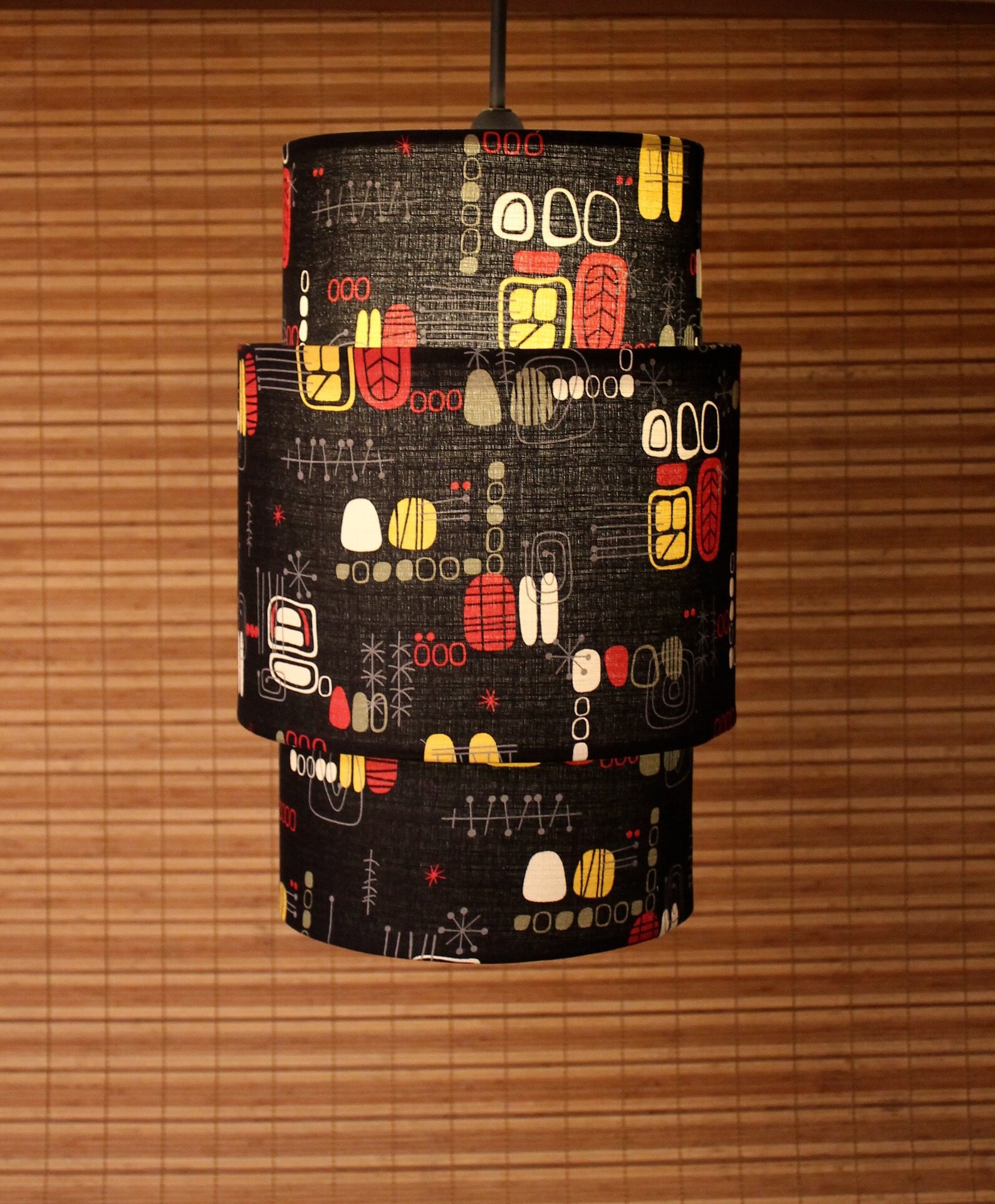 Retro Black Beatnick Barkcloth 3 Tier Hanging Fixture. BBF - Etsy