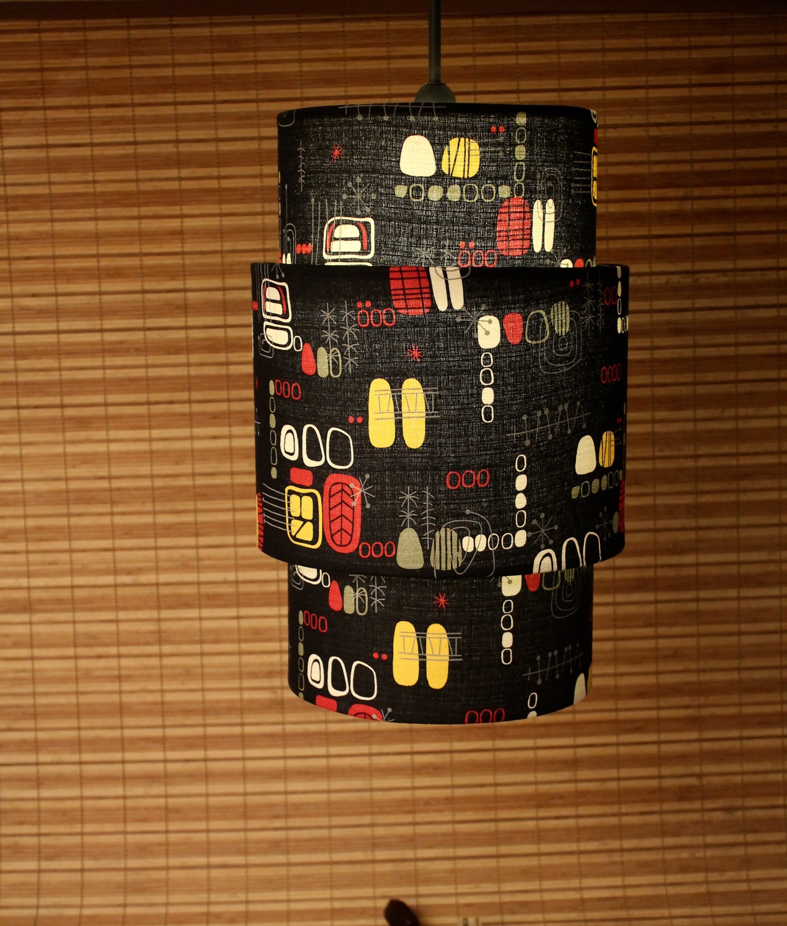 Retro Black Beatnick Barkcloth 3 Tier Hanging Fixture. BBF - Etsy