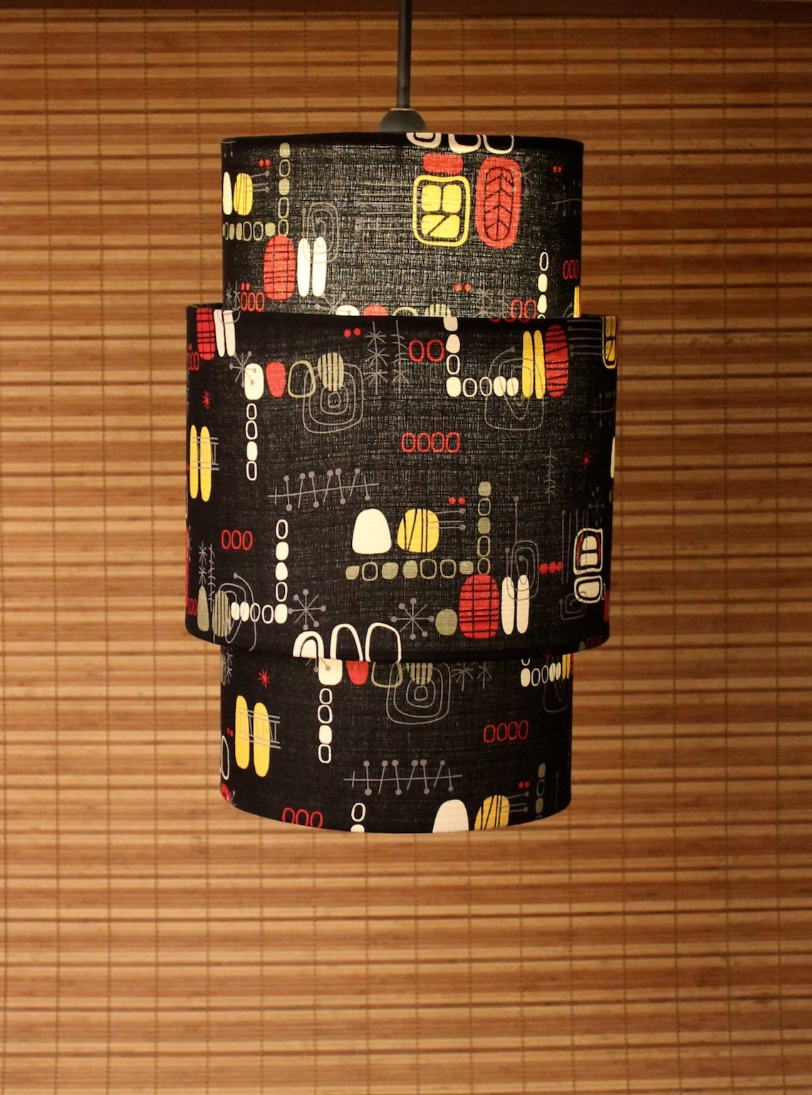 Retro Black Beatnick Barkcloth 3 Tier Hanging Fixture. BBF - Etsy