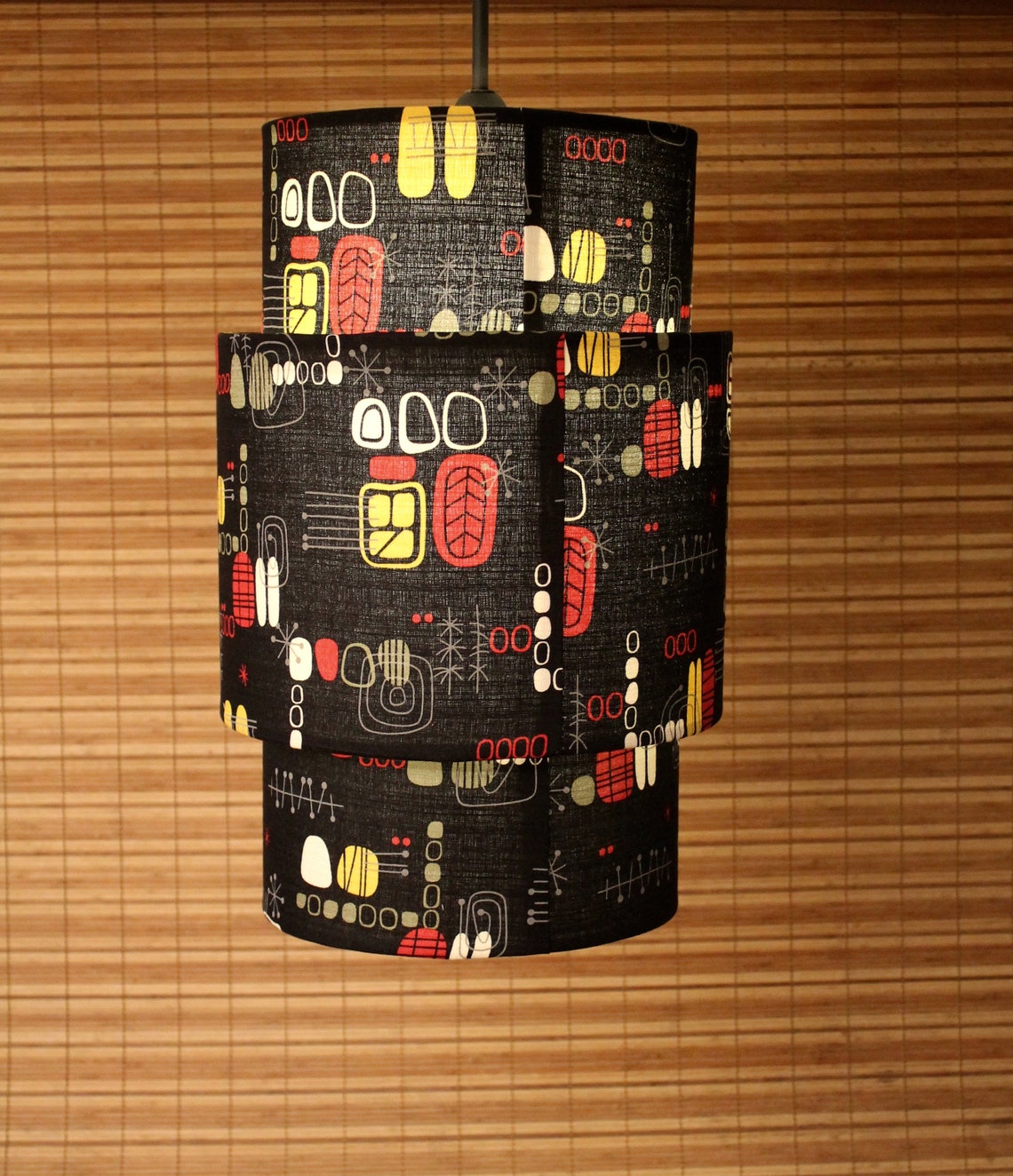 Retro Black Beatnick Barkcloth 3 Tier Hanging Fixture. BBF - Etsy