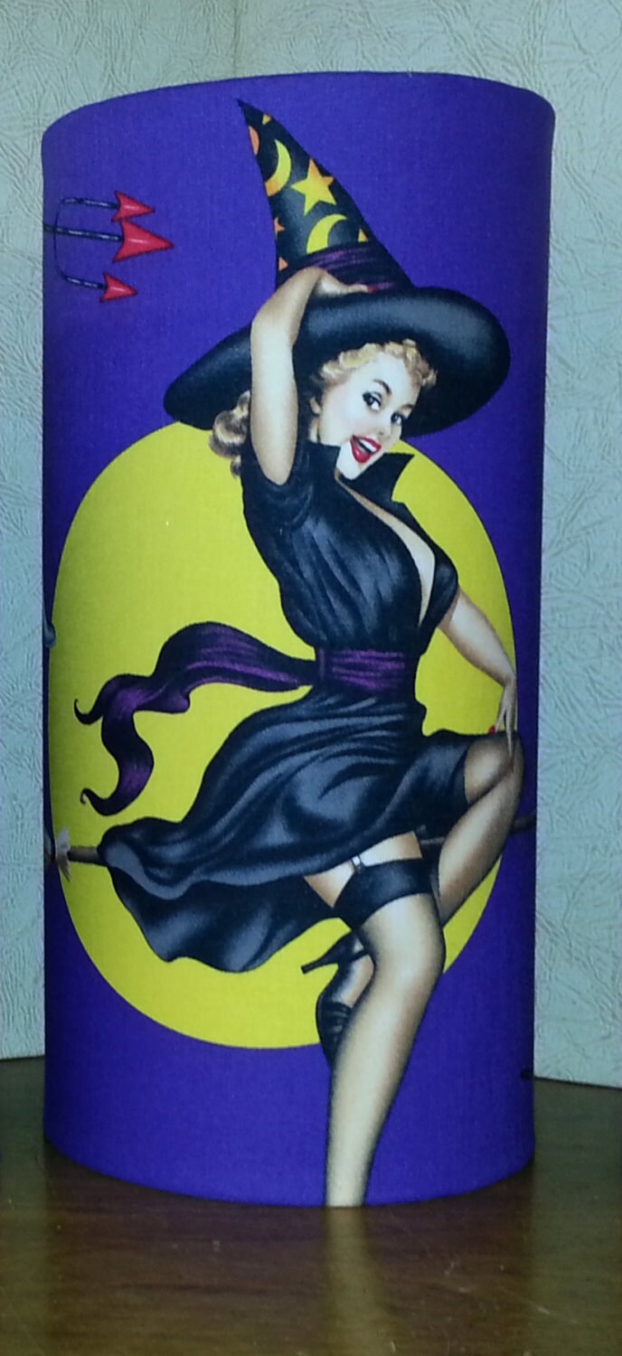 Pin-up Girl Table Lamp, Witch Flying Broom Across a Full Moon. WB6 - Etsy