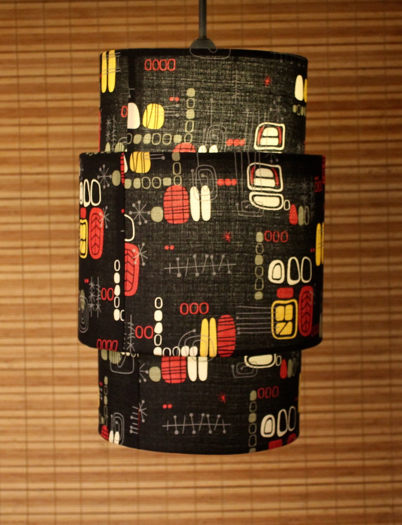 Retro Black Beatnick Barkcloth 3 Tier Hanging Fixture. BBF - Etsy