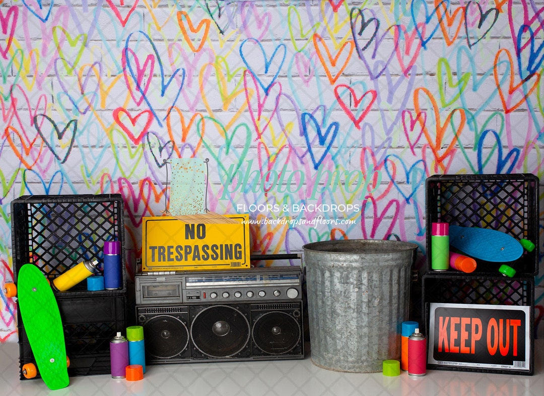 80s Photography Backdrop - Retro, Vintage, Hearts, Valentine's Day ...
