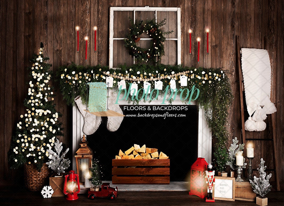 Farmhouse Christmas Photography Backdrop Cabin Trees - Etsy