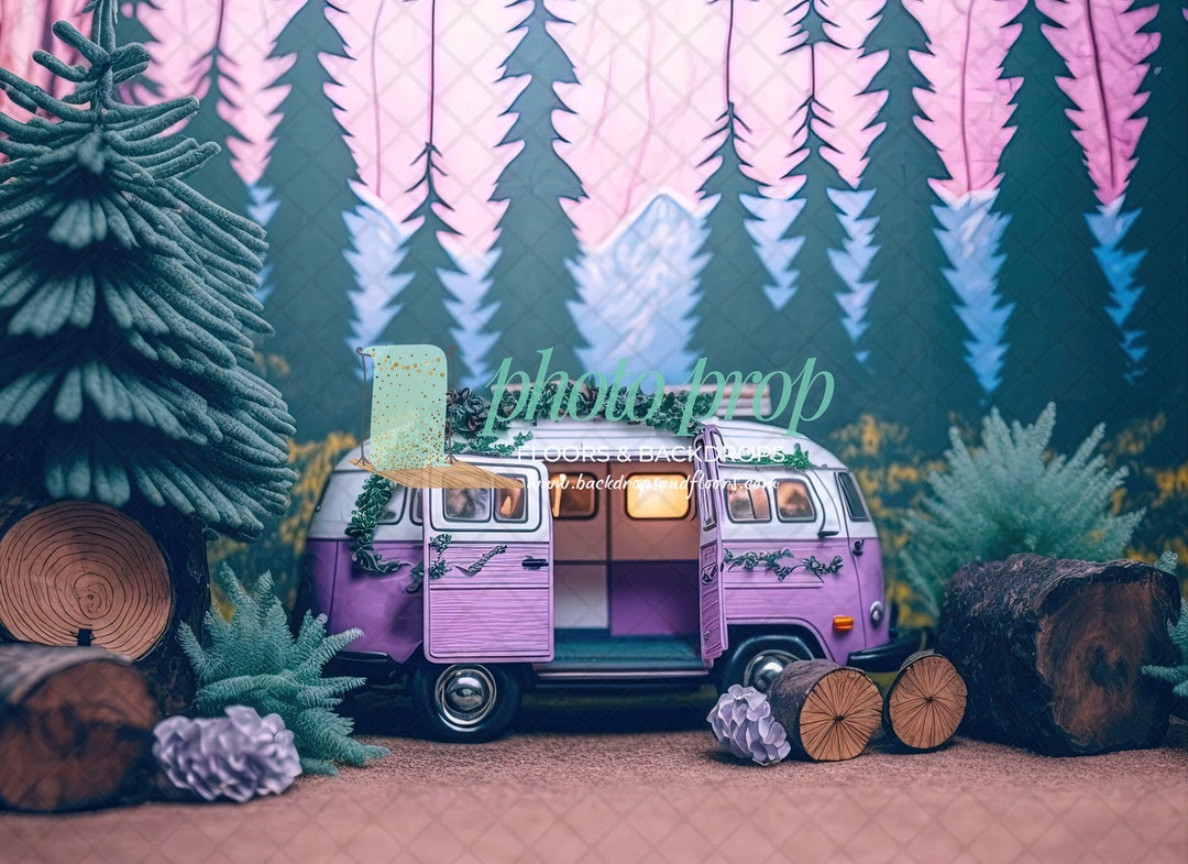 Purple Vintage Camper Photography Backdrops Woodland, RV, Camping ...
