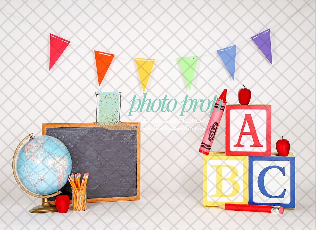 Classroom Back to School Photography Backdrop - Education, Big Crayons ...