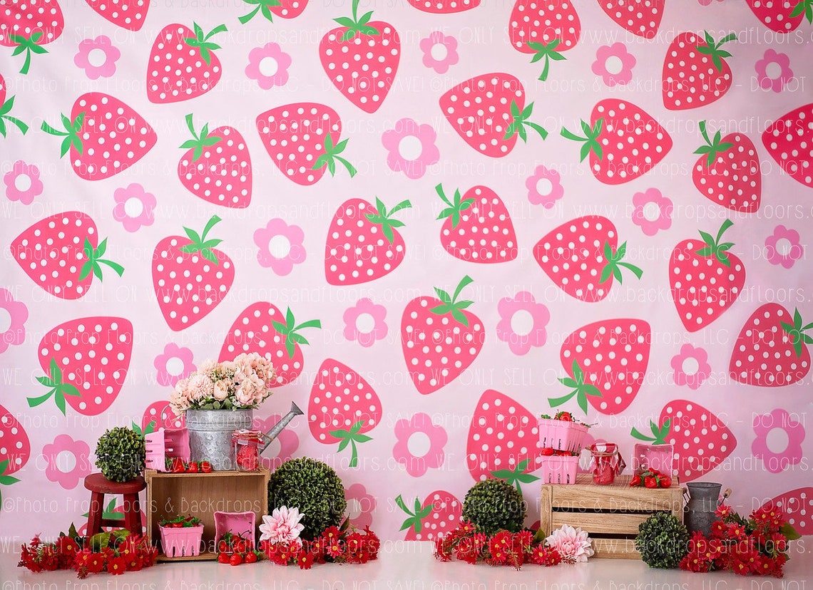 Strawberry Photography Backdrop - Cake Smash, Jars Jam, Strawberries ...