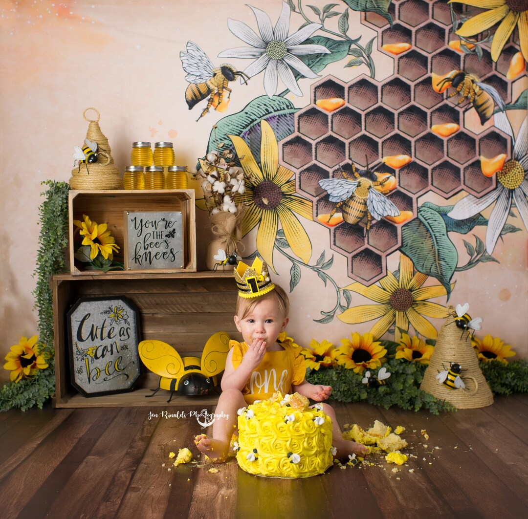 Honey Bees Honey Comb Photography Backdrop - Sunflowers, Spring, Buzz ...