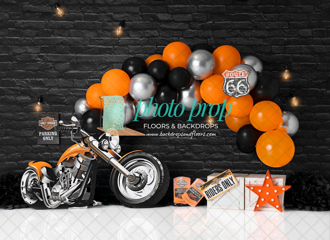 Motorcycle Rider Balloon Arch Photography Backdrop - Garland, Engine ...