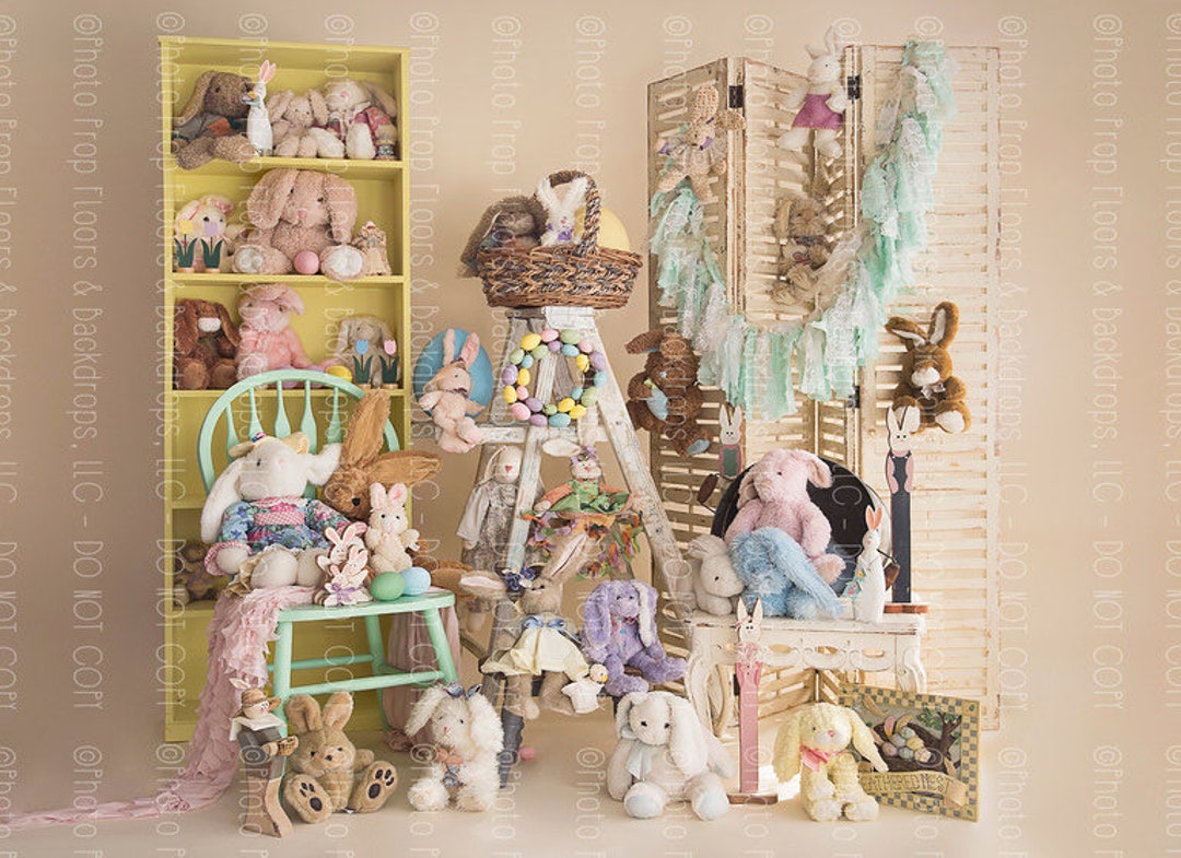 Easter Bunny Photography Backdrop Chic, Bunnies, Baskets, Rabbits ...