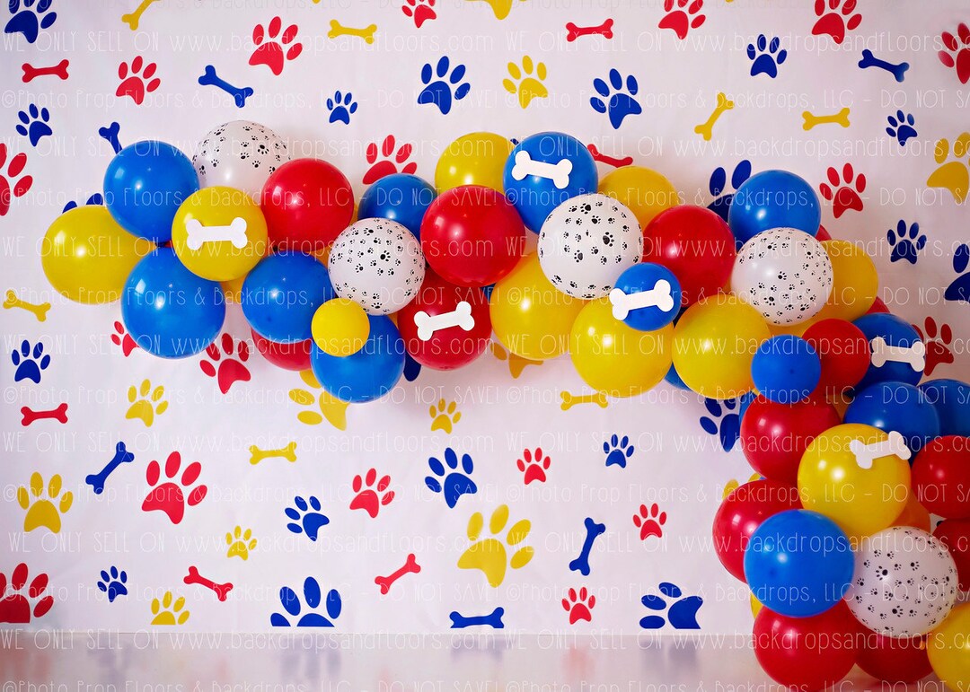 Dog Paw Prints Themed Birthday Photography Backdrop Paws, Puppy, Pet ...