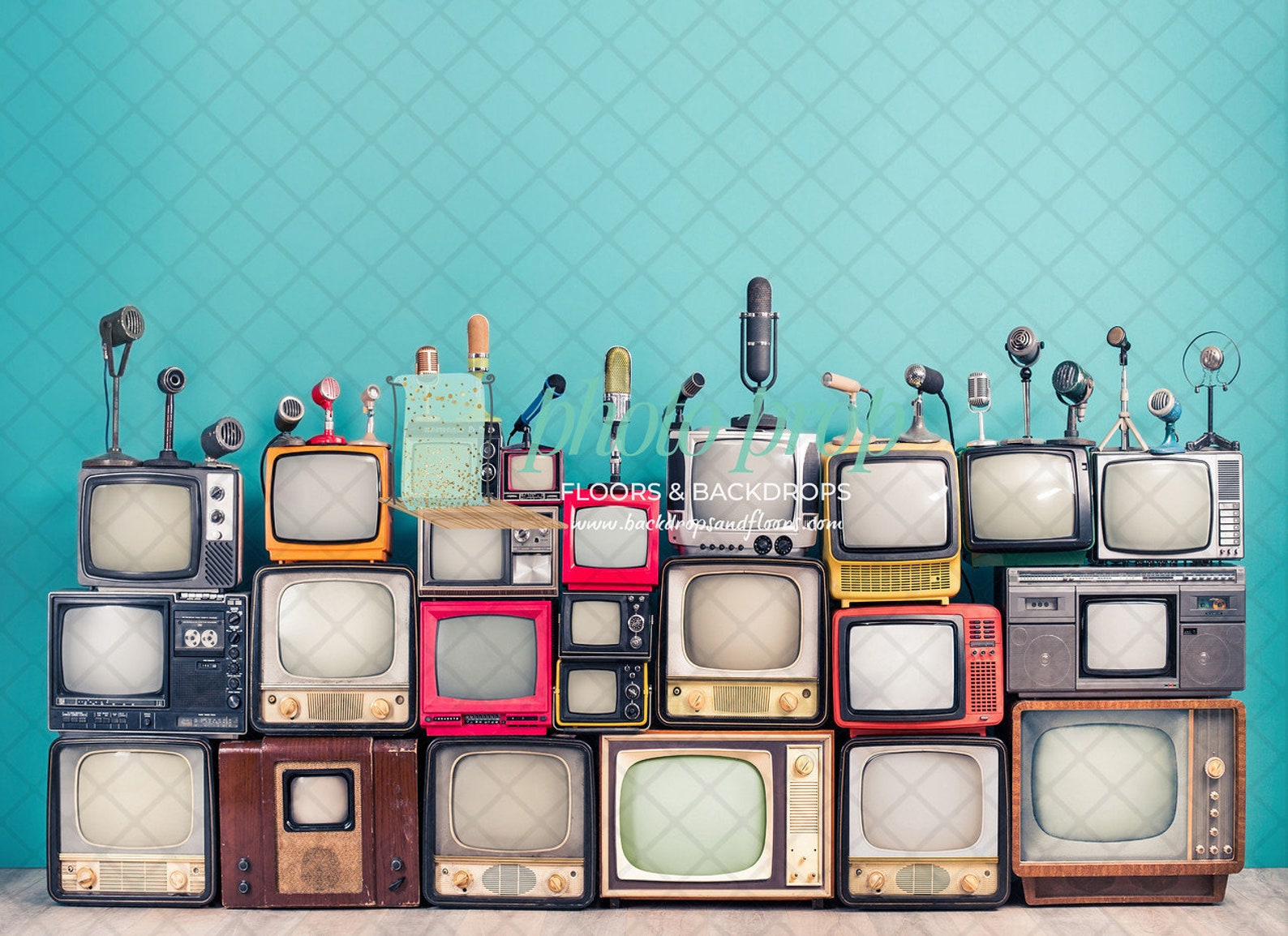 Vintage Television Set Photography Backdrop - TV, Mic, Microphones ...
