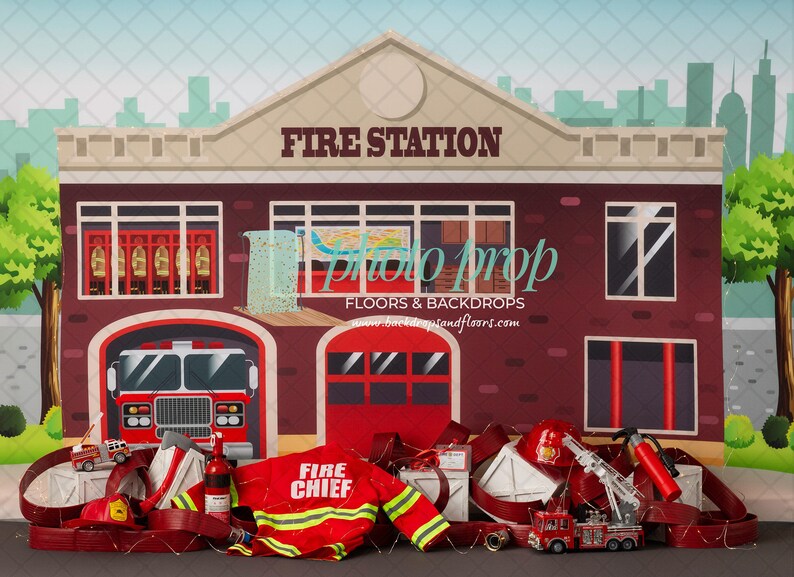 Fire Station Photography Backdrop - Firefighter, Fire Truck, Firemen ...