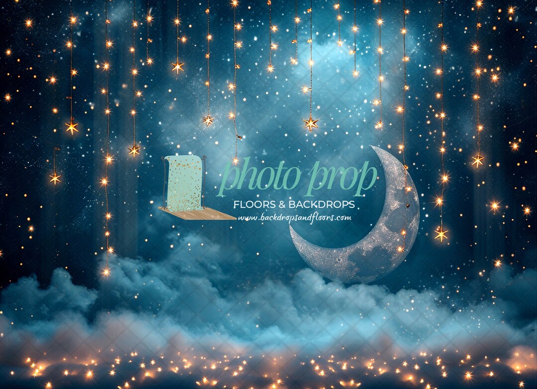 Love You Moon Photography Backdrop - Shimmer, Hanging Stars, Puffy ...