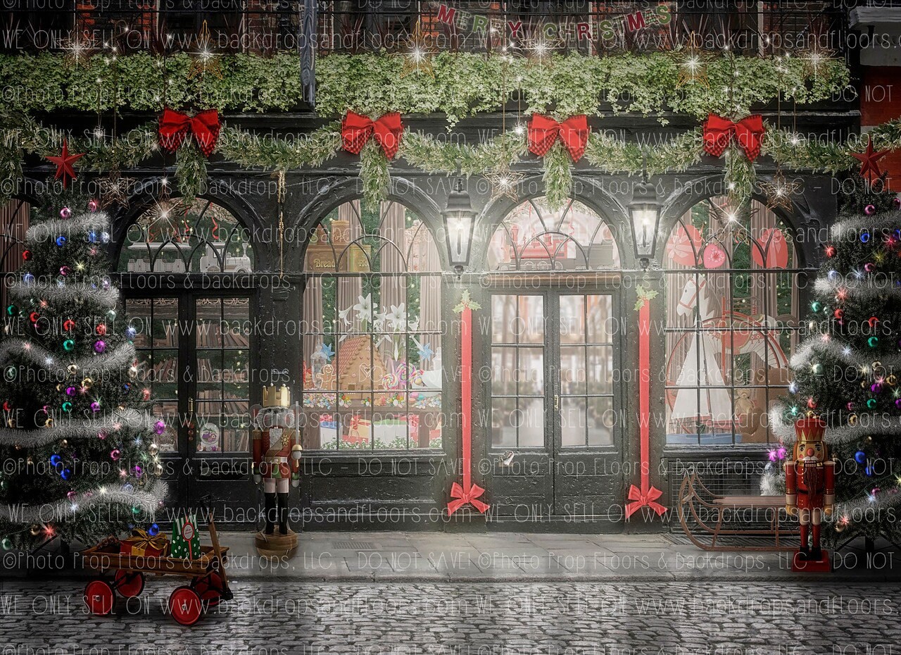 Christmas Storefront Photography Backdrop Santas Etsy