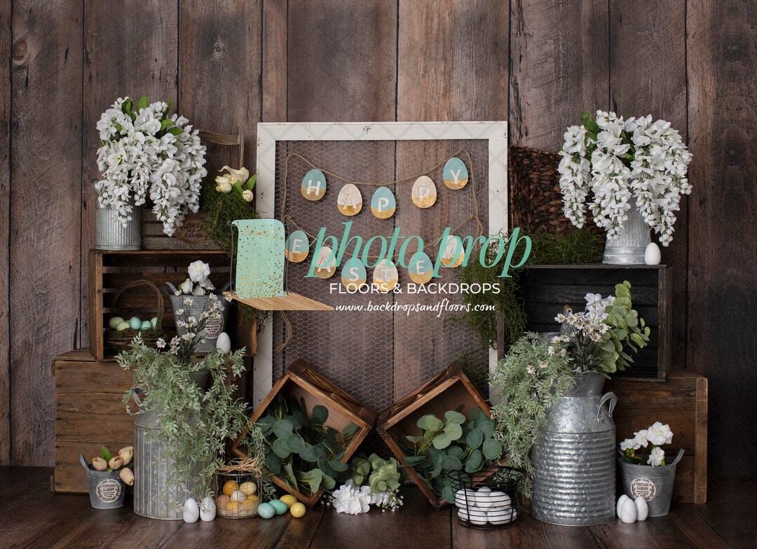 Farmhouse Easter Photography Backdrop, Farm Fresh, Rustic Wood, Easter ...
