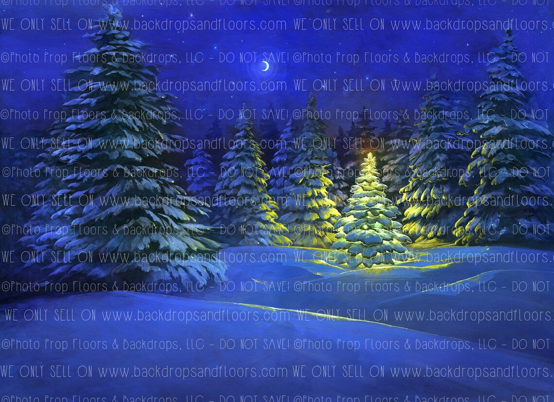 Snowy Winter Trees Photography Backdrop Night Forest Woods - Etsy
