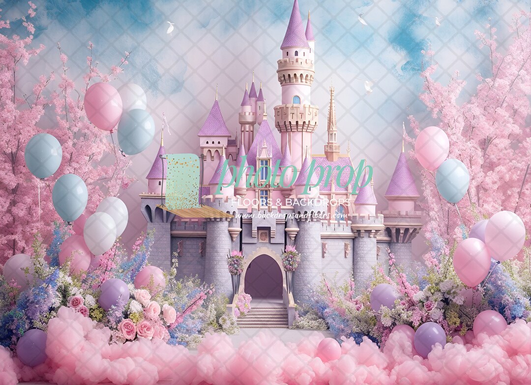 Surreal Pastel Castle Photography Backdrop - Princess, Prince, Pink ...