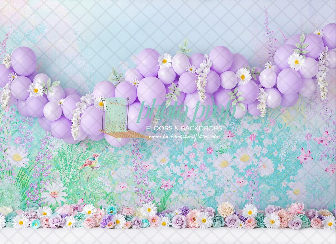 Daisies Photography Backdrop - Daisy, Purple Balloon Arch, Spring ...