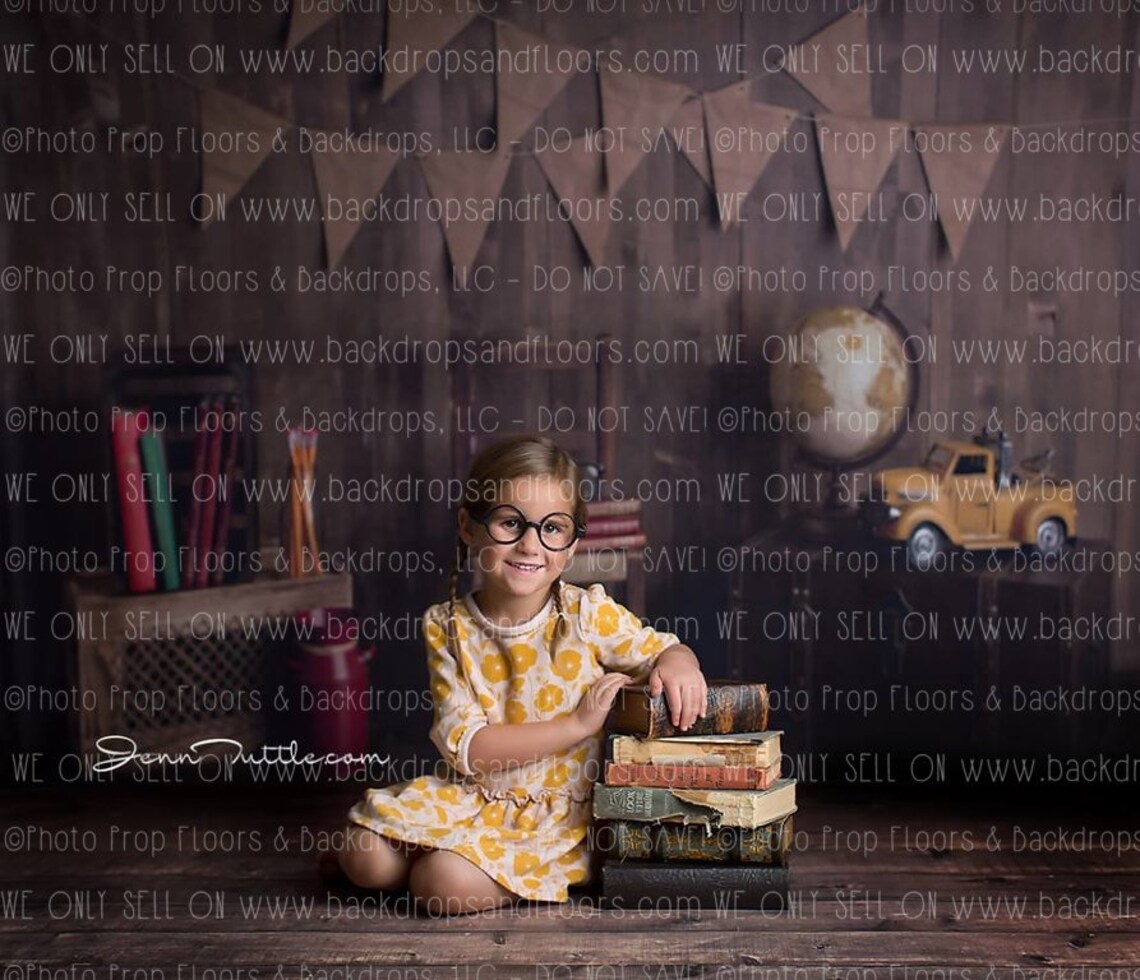 Rustic Back to School Photography Backdrop Books Globe | Etsy