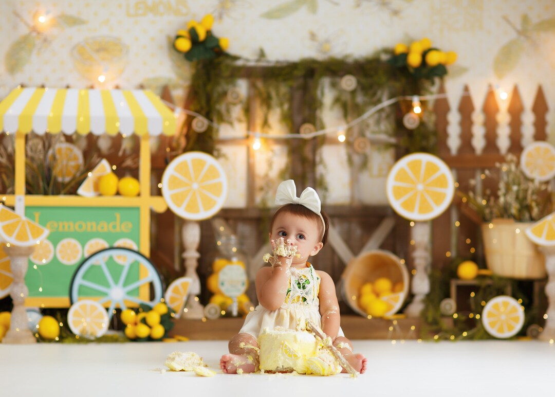 Lemonade Stand Photography Backdrop Cart Summer Time Lemon Sunshine