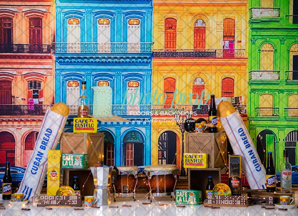 Old Havana Cuba Photography Backdrop Cuban Street Scene Food and Bread ...