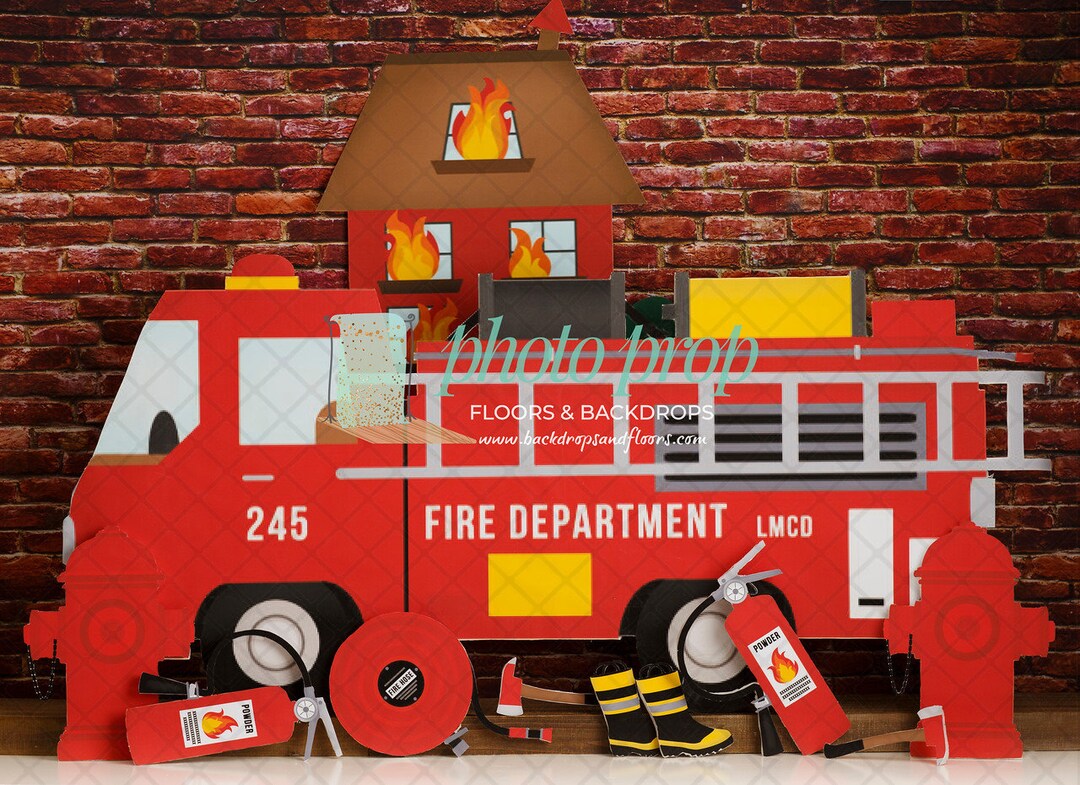 Fire Truck Photography Backdrop - Fireman, Firemen, Fighter House First ...