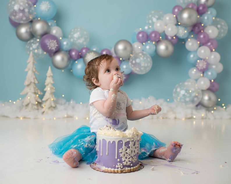 Winter Onederland Balloon Arch Photography Backdrop Blue White Purple ...