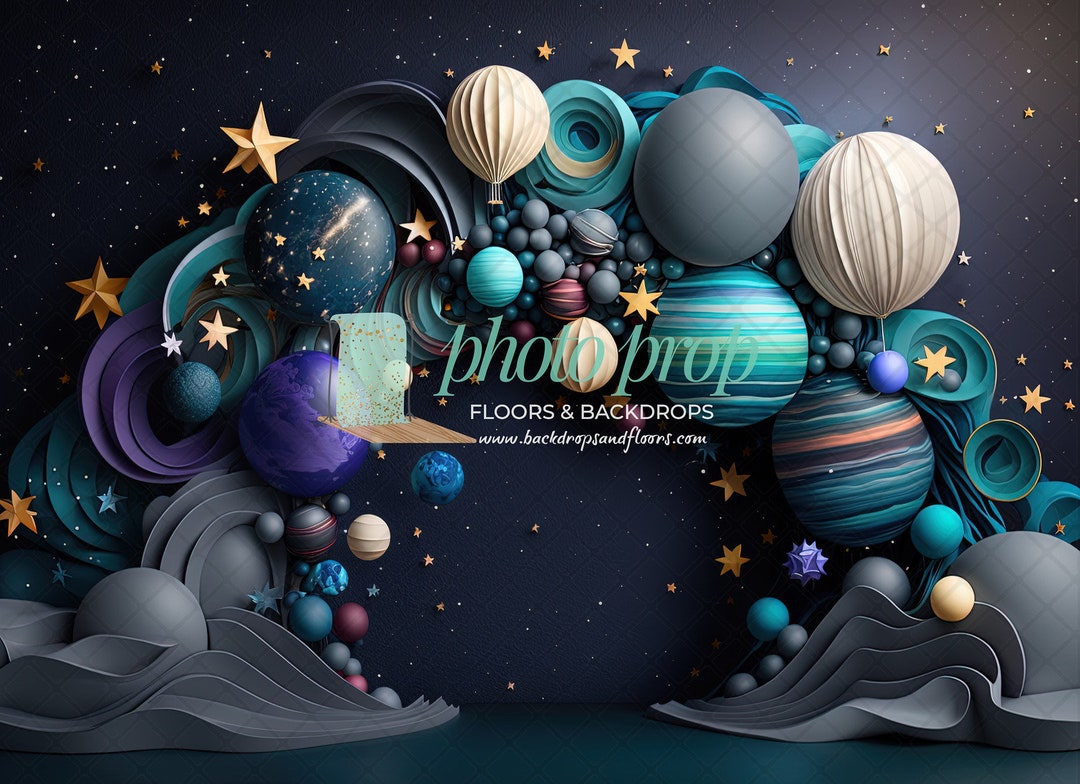 Surreal Outer Space Photography Backdrop - Planets, Rocket Ship, Outer ...