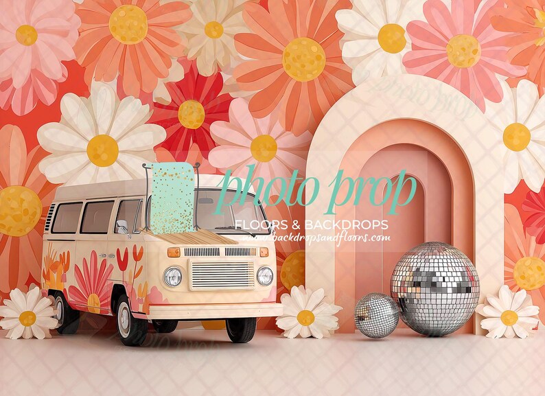 Hippie Chic Groovy Photography Backdrop, Peace Sign and Daisies, Retro ...