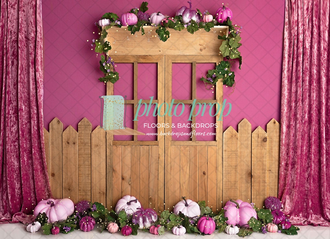 Pink Garden Fence Photography Backdrop - Pumpkin, Fall, Picket Fence ...
