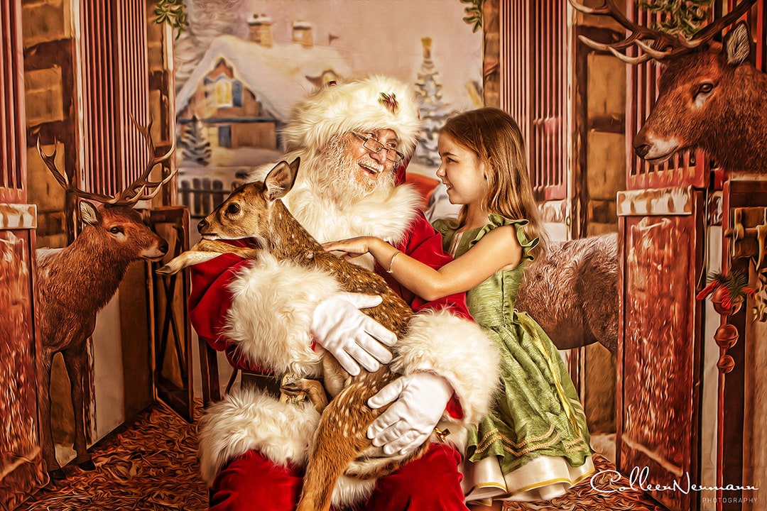 Santa's Reindeer Barn Photography Backdrop - Christmas, Stables, Farm ...