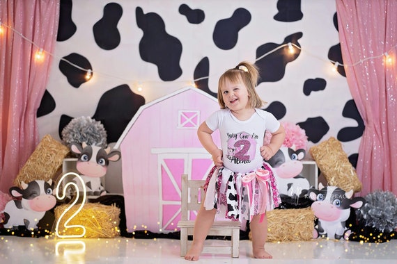 Pink Barn & Cows Photography Backdrop Cow Print Farm | Etsy