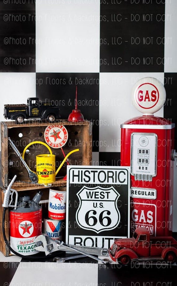 Gas Station Photography Backdrop Route 66 Garage Checker - Etsy