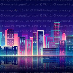 Neon Cityscape Photography Backdrop - Super Hero, 80s, Miami, City ...