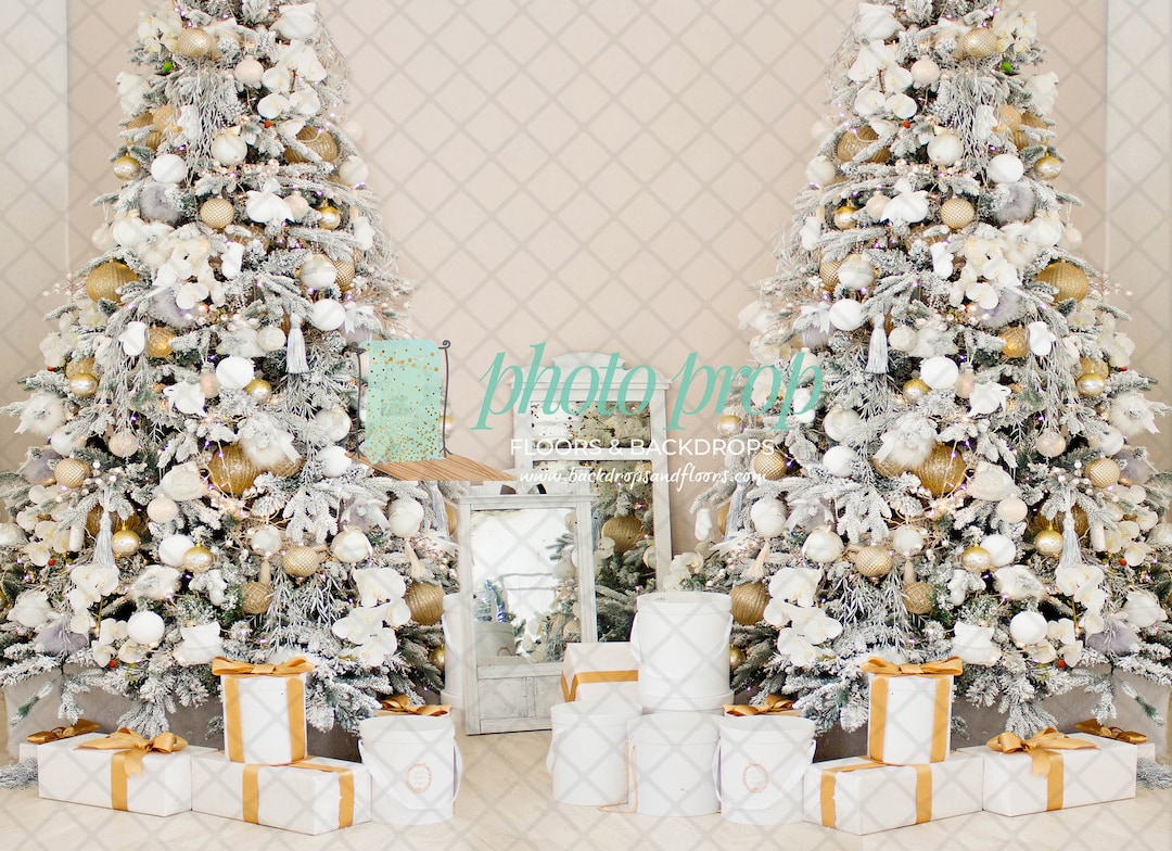 Elegant White Christmas Photography Backdrop Glamorous, Trees ...