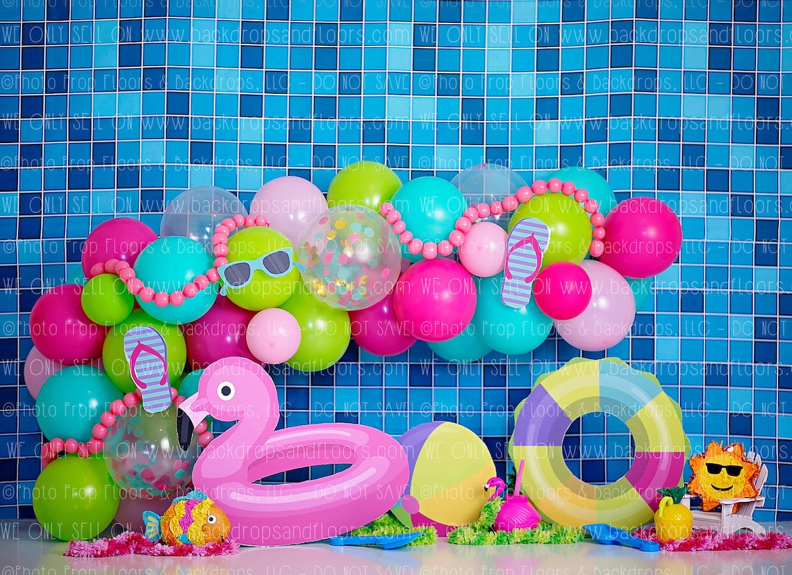 Pool Party Photography Backdrop - Cake Smash, Blow up Floaties Toys ...