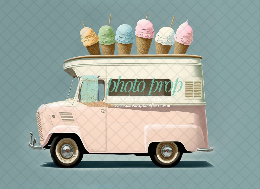 Vintage Ice Cream Truck Photography Backdrop, Summer, Beach, Ocean ...