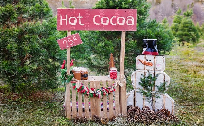 Hot Cocoa Stand Christmas Tree Farm Photography Backdrop | Etsy