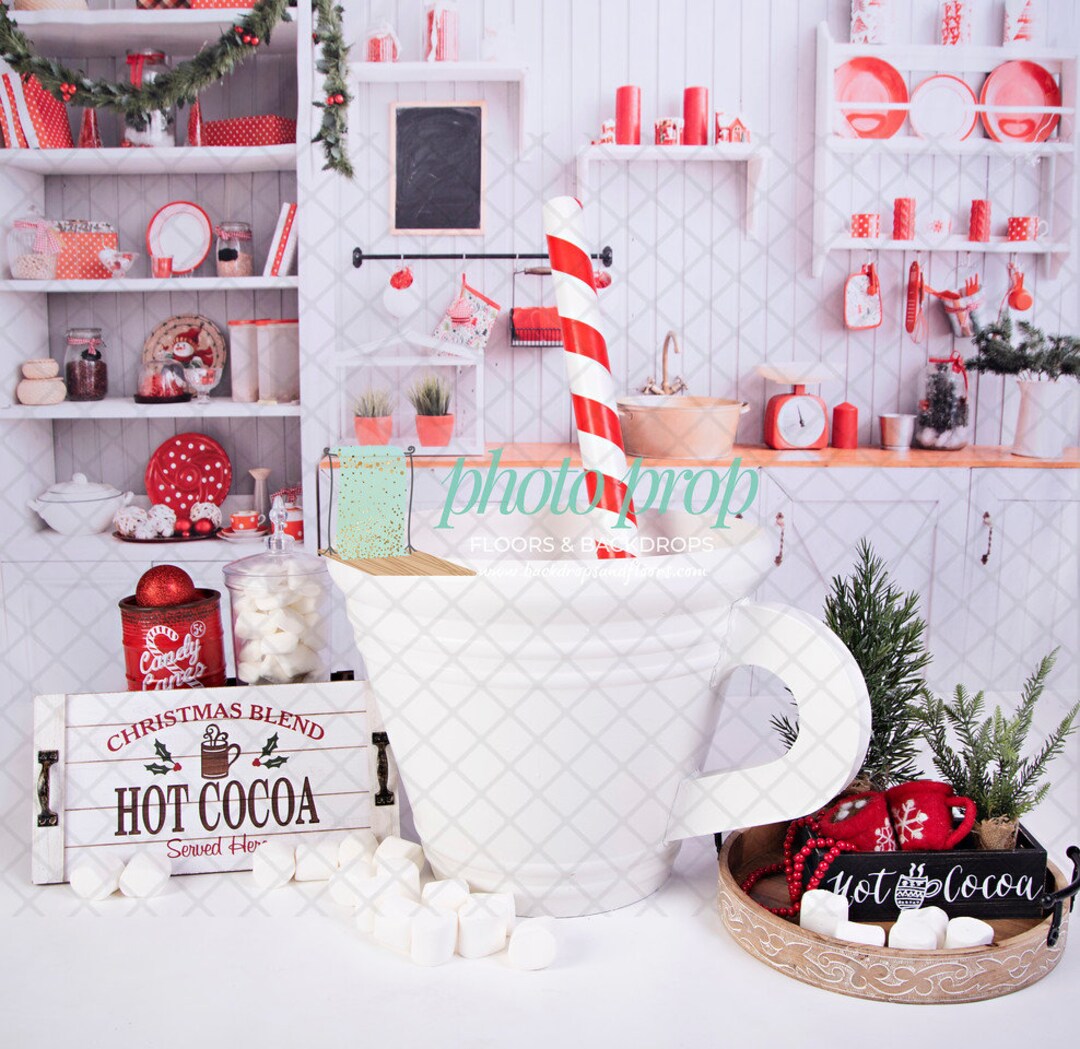 DIGITAL BACKDROP: Hot Cocoa Mug Christmas Kitchen Holiday, Santa ...