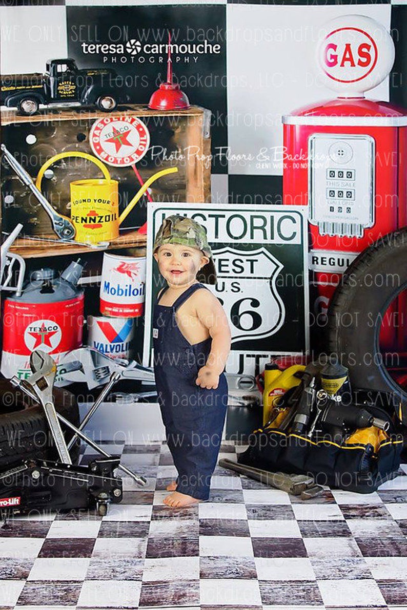 Gas Station Photography Backdrop Route 66 Garage Checker - Etsy